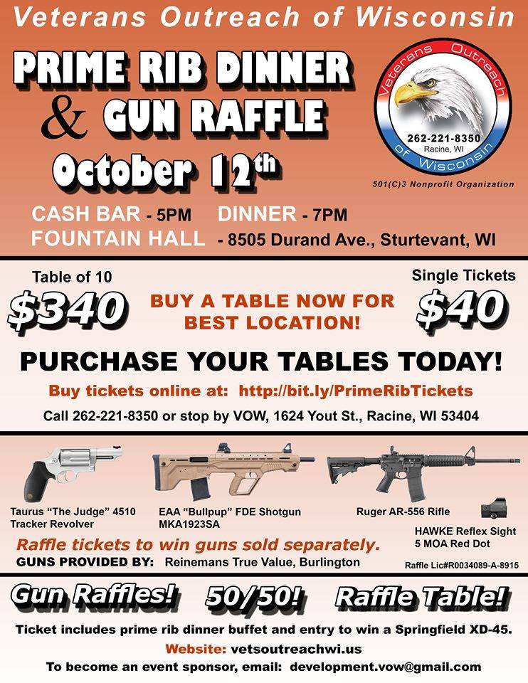 Prime Rib Dinner & Hunting Raffle - Veterans Outreach Of Wisconsin
